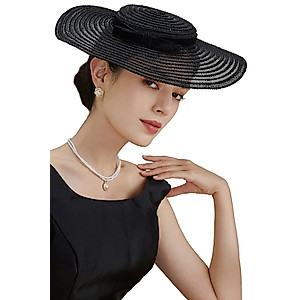 BABEYOND Wide Brim Tea Party Fascinator Kentucky Hat Derby Fascinator Wedding Hat for Cocktail Black