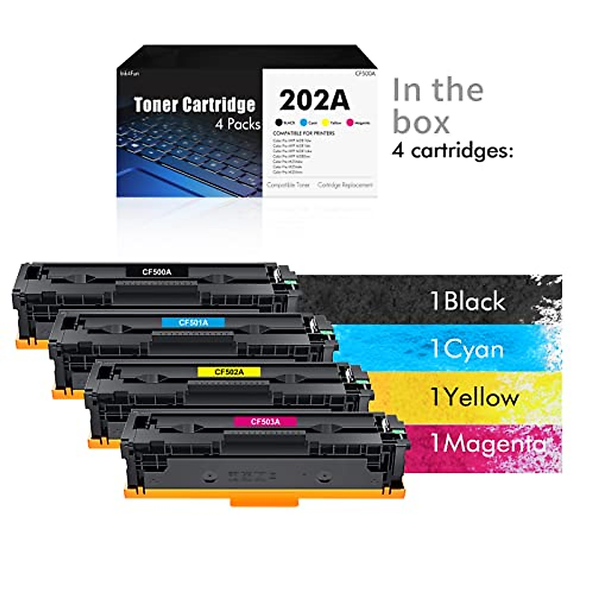 202A Toner Cartridges 4 Pack: Compatible Replacement for HP 202A 202X CF500X CF500A CF501A CF502A CF503A Color Pro MFP M281fdw M254dw M281fdn M254dn M254nw M281 M254 Printer Ink