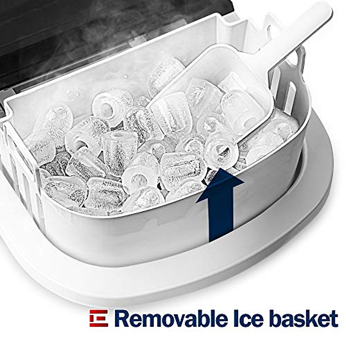 EUHOMY Ice Maker Machine Countertop, 26 lbs in 24 Hours, 9 Cubes Ready in 8 Mins, Electric ice Maker and Compact Potable ice Maker with Ice Scoop and Basket. Perfect for Home/Kitchen/Office.(Sliver)
