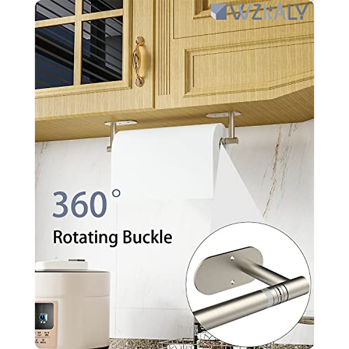 WZKALY Paper Towel Holder, Adhesive Paper Towel Holder Under Cabinet Self-Adhesive or Wall Mounted SUS304 Stainless Steel for Kitchen Bathroom Farmhouse Barbecue Laundry (Sliver)