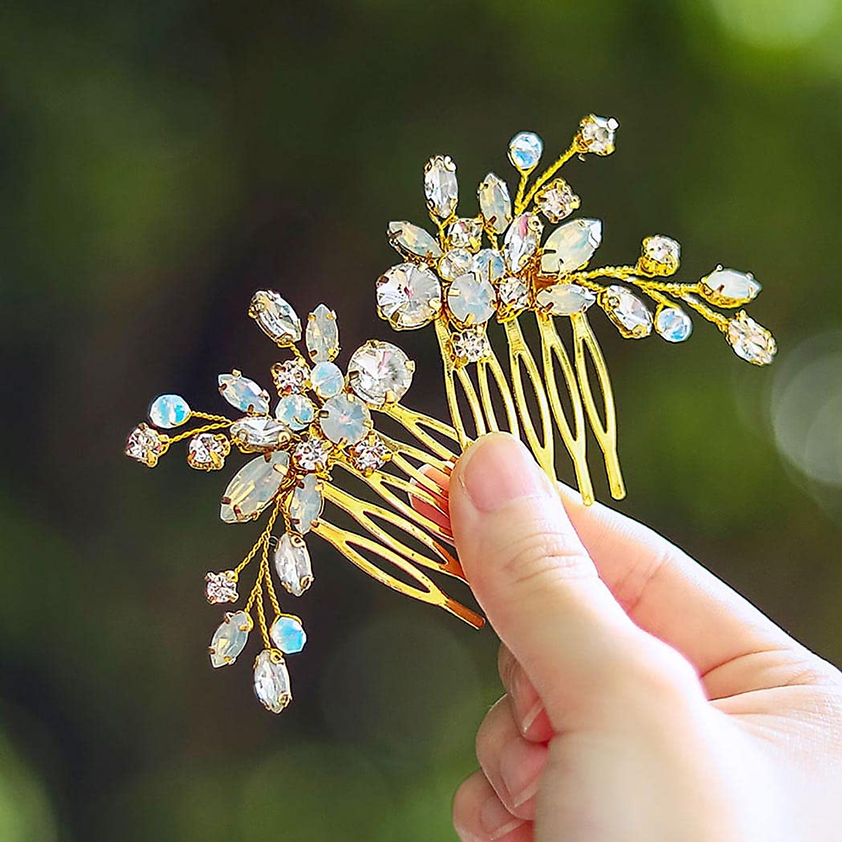 JONKY Crystal Bride Wedding Hair Comb Gold Rhinestone Hair Pieces Bridal Hair Accessories for Women(Pack of 2)