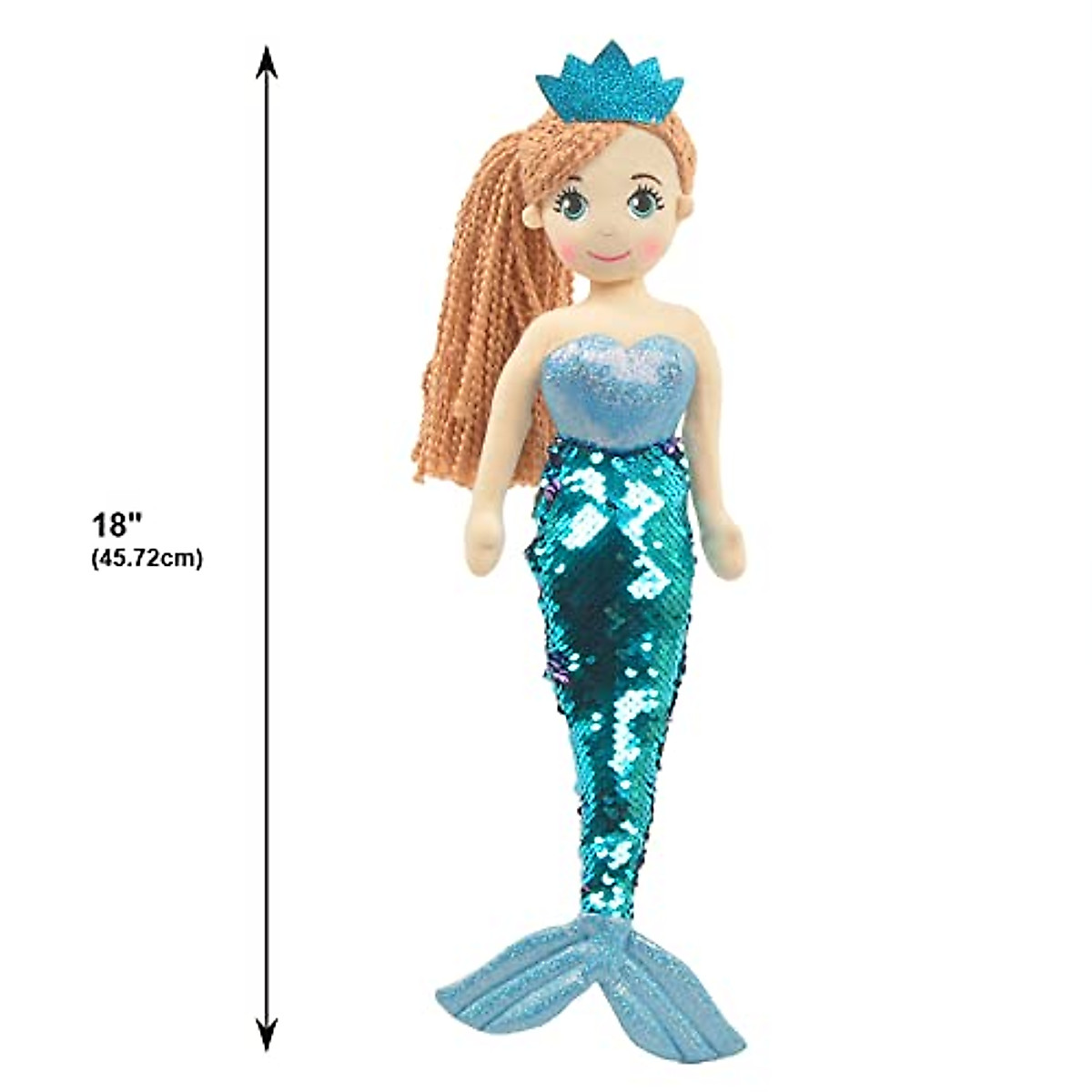 Linzy Toys, 18'' Perla Mermaid with Reversible Sequin Tail,Rag Doll, Light Blue, Mermaid Toys for Little Girls, Sirenas para Ninas, Princess Plush Doll First Doll for Baby(89001)