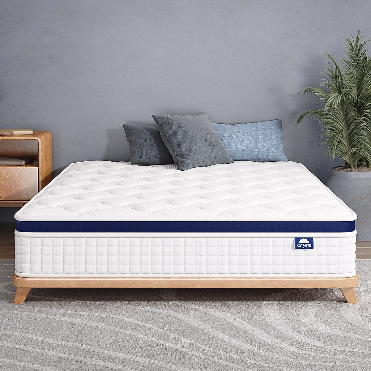 Crystli Queen Size Mattress 12 Inch Bed in A Box Hybrid Mattress with Zero Pressure Foam, Innerspring Mattress for Pressure Relief, Motion Isolation, Medium Firm, CertiPUR-US Certified