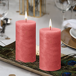 BOLSIUS 4 Pack Blossom Pink Rustic Pillar Candles - 2.75 X 5 Inches - Premium European Quality - includes Natural Plant-Based Wax - Unscented Dripless Smokeless 60 Hour Party Décor Candles
