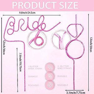 GREAWOD 12pcs Glitter Bachelorette Party Decorations Straws, Bride party Favors Bridal Shower Wedding Engagement Party Decorations,1 Pink Glitter Bride Straws And 11 Pink Glitter Diamond Ring Straws