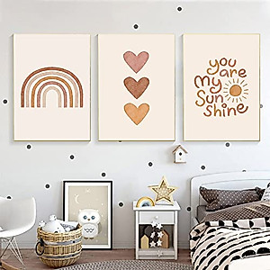 Boho Nursery Wall Art You Are My Sunshine Wall Art Rainbow Canvas Nursery Pictures Decor Nursery Prints Boho Nursery Decor for Girl Boho Nursery Artwork for Baby Kids Room Decor 12x16x3 Inch Unframed