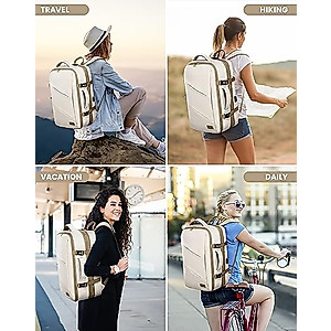 LOVEVOOK Travel Backpack for Women, 40L Carry On Backpack Flight Approved, Waterproof 17 Inch Laptop Backpack with 3 Cubes, College Bookbag, Personal Item Travel Bag, Beige-Khaki