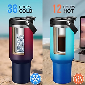 RRYFOUR 40 OZ Tumblers with Lid and Straw - Travel Coffee Tumbler Keep Cold-36H & Hot-12H, Wide Mouth Insulated Water Bottles for Work Sport Gym, Stainless Steel Tumbler Mug Leak Proof