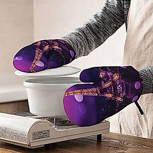 Pink Paris Printed Silicone Anti-Scald Gloves, Oven Mitts, Used for Cooking, Grilling, Kitchen Oven Gloves.