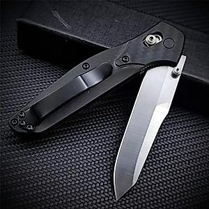 7.8 inch EDC Folding Pocket Knife For Men, 3.3 inch Satin Plain Edge Reverse Tanto Blade , Black Grivory Fiberglass Super Lightweight Handle Axis Lock With Belt Clip, Everyday Carry Thumb Studs Manual Open
