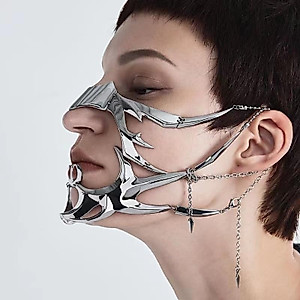 YYDSVOVO Punk Mechanical Mask for Women Men Halloween Party Prom Metal Mask Cyberpunk Mask Cosplay Jewerly Hallowmas Gifts (style 1+style 2)