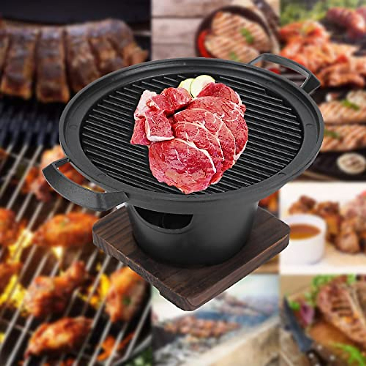 Barbecue Charcoal Grill, Household Portable Mini Smokeless BBQ Stove, 26x21x12.5cm Grill ,Heavy Duty Round with Thickened Plated Steel Grates for Outdoor Cooking Camping Picnics Beach