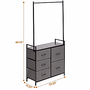 MATICO 5 Chest of Drawers with Non-Woven Fabric Storage Bin, Desser Organizer with Clothes Hanger for Bedroom, Living Room, Laundry, Dormitory, Grey