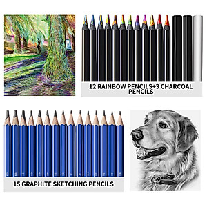 PRINA 81 Drawing Set Sketching Kit, Pro Sketch Stuff Art Supplies with Rainbow, Colored, Graphite, Watercolor, Metallic, Charcoal Pencils, Sketchbook, Coloring Book, Gift Case for Artists Adults Kids