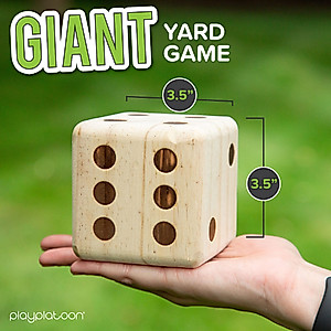 Play Platoon Giant Wooden Dice, Yardzee Outdoor Game with Bucket, 3.5" Giant Wooden Games for Families, 6 Large Dice, Collapsible Bucket, Score Cards, Dry Erase Marker