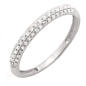 Dazzlingrock Collection 0.25 Carat (Cttw) Round White Diamond 3 Row Studded Stackable Wedding Band for Women in 10K White Gold Size 7