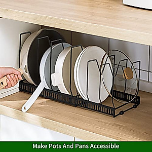 BesChase Pots and Pans Organizer, Pot Lid Organizer Holder Pan Organizer Rack with 8 Adjustable Dividers 1 Utensil Holder for Cabinet Countertop Cupboard Kitchen, Upgraded in 2022