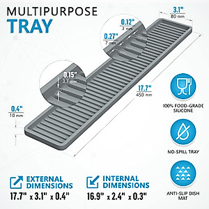 ZAPPOWARE Kitchen Sink Narrow Silicone Holder Tray 18"x3.1", Vanity & Bathroom Organizer, Bar Coffee Service Mat, Gray