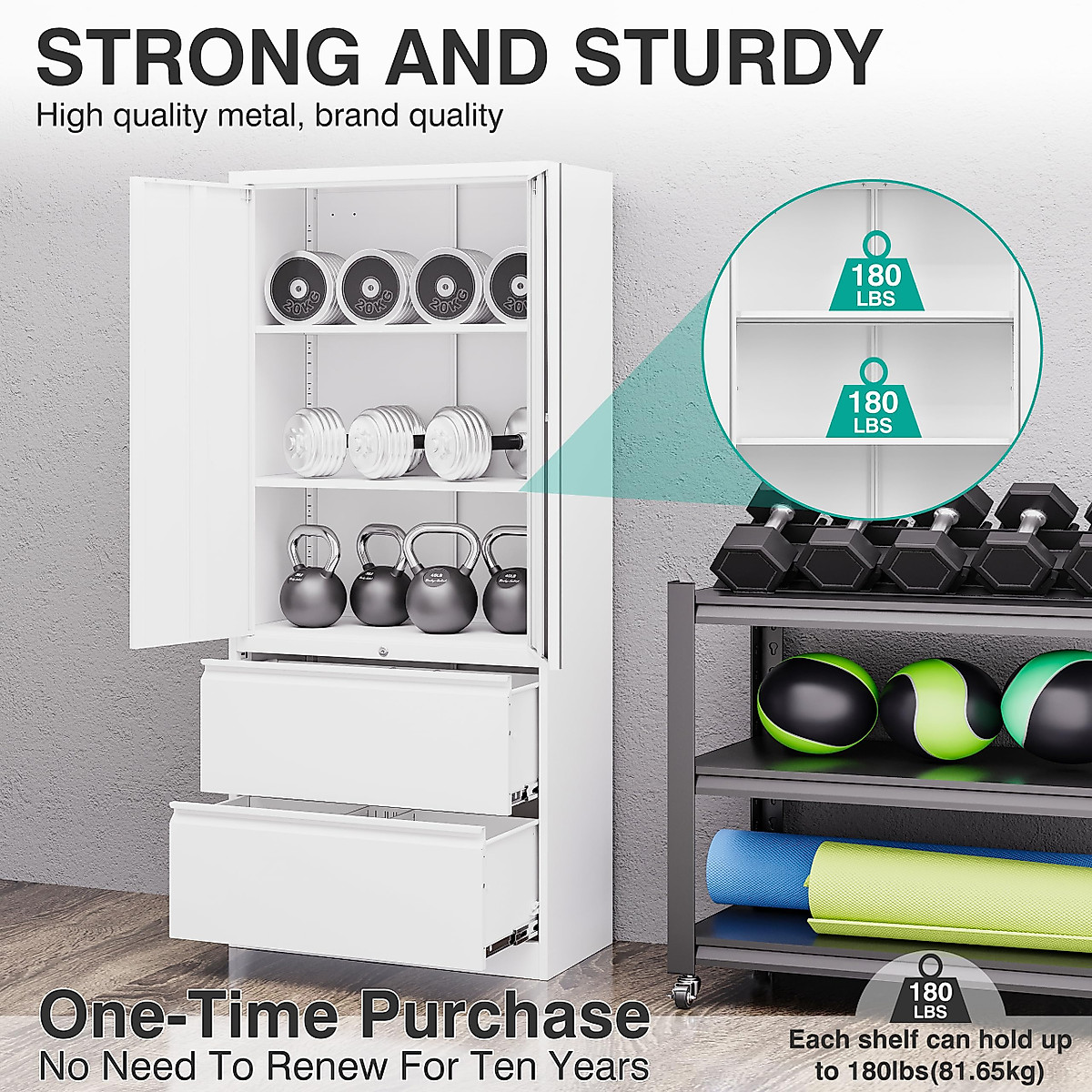 SISESOL Metal Storage Cabinet with Drawers, 71" File Cabinets for Home Office, Locking Steel Storage Cabinet with Doors and Shelves for Home, Office, Warehouse, Garage, School (White, 2 Drawers)