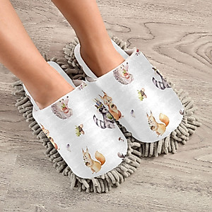 FLildon Microfiber Cleaning Slippers Cute Animals Squirrels Washable Mop Shoes Slipper for Men/Women House Floor Dust Cleaner, Size M