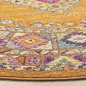 SAFAVIEH Madison Collection 6'7" Round Orange / Fuchsia MAD133D Boho Chic Medallion Non-Shedding Dining Room Entryway Foyer Living Room Bedroom Area Rug
