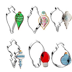 Christmas Ornament Cookie Cutter Set -6 Pieces In Assorted Designs - Stainless Steel