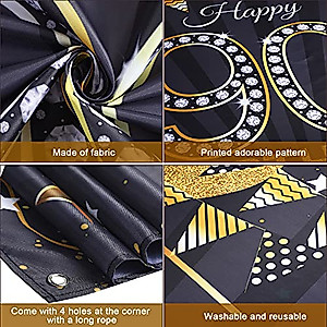 Happy 90th Birthday Backdrop Banner Extra Large Black and Gold 90th Birthday Photo Booth Backdrop Photography Background Happy 90th Birthday Party Decorations for Women and Men, 72.8 x 43.3 Inch