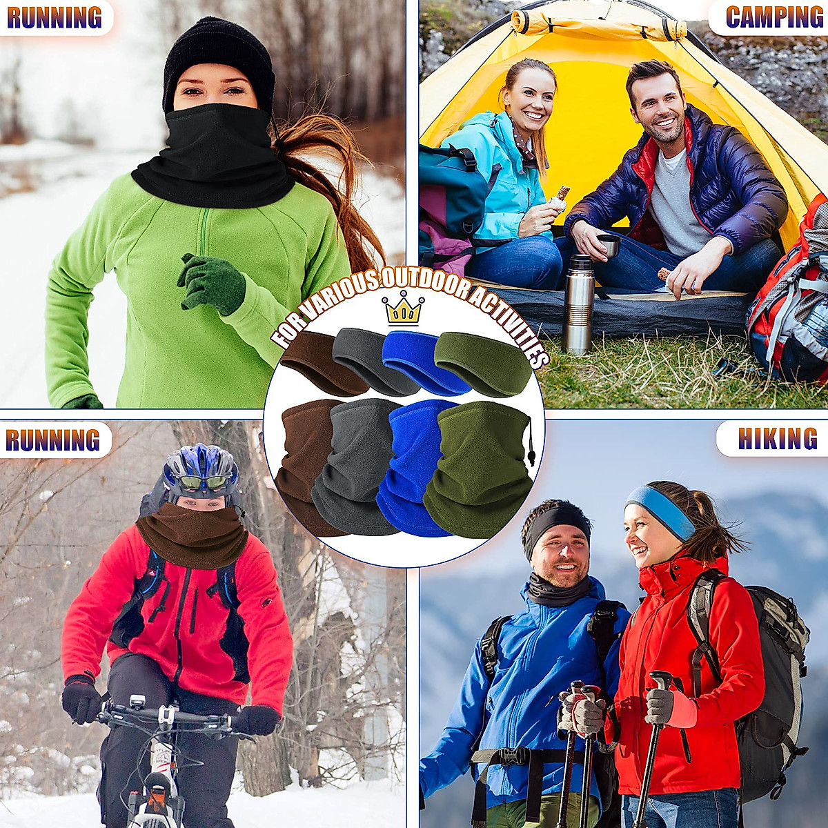 SATINIOR 12 Pcs Winter Neck Gaiters Fleece Neck Warmers Thermal Face Scarf Drawstring Neck Scarf and Ear Warmers Headbands Ear Muffs Head Wrap Fleece Ear Muffs for Men Women Outdoor Sport Activities