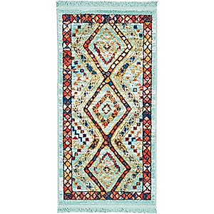 Nourison Tribal Decor Tribal Aqua 2'2" x 4'3" Area -Rug, Easy -Cleaning, Non Shedding, Bed Room, Living Room, Dining Room, Kitchen (2x4)