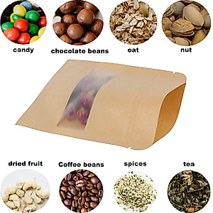 SHEUTSAN 500 Pack Kraft Bags with Window, 3.5 x 5.5 Inches Stand Up Storage Pouches Ziplock Sealing Packaging Paper Bag Resealable Sample Bags for home and business use