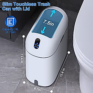 TeqHome Touchless Trash Can, Smart Bathroom Garbage Can W/Automatic Lid, 4.6 Gal Modern Motion Sensor Trash Bin, Butterfly Slide Away Lid, 5-Sec Disassembly&Assembly, for Kitchen Office Toilet Bedroom