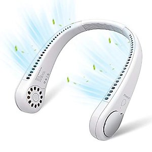 ITHKY Portable Neck Fan Hands Free Bladeless Neck Fan, 360° Cooling Hanging Fan, USB Rechargeable Personal Neck Fan, Headphone Design Neck Air Conditioner with 3 Wind Speed for Outdoor Indoor (White)