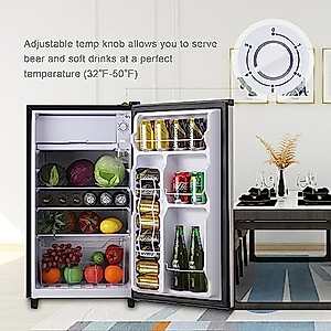 WANAI Mini Refrigerator 3.2 Cu.Ft, Single Door, Adjustable Thermostat, Adjustable Removable Shelves Refrigerator Suitable For Dorm,Office,Living room