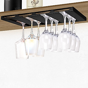 Wine Glasses Rack Hanging Under Cabinet Stemware Storage Hanger with 4 Rows Metal Bar Shelves for Kitchen Restaurant Cabinets Shelf – Fits from 1.1 to 3.4 inch Base of Goblet HG617