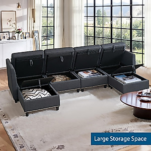 ivoros Convertible Sectional Sofa with Storage Seat 6 Seat Sofa with Reversible Chaise U Shaped Sectional Couch for Living Room,Dark Grey