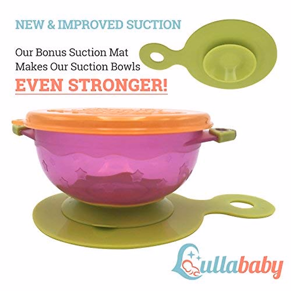 Lullababy Baby Bowl Set with Bonus Spoon and Fork, 8-Piece, BPA Free, Suction Bowls with