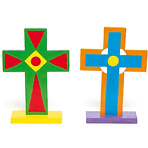 Baker Ross AC638 Wooden Cross Kit - Pack of 4, Stand Up Crafts for Kids to Design, Paint and Assemble for Easter or Christmas Art Activities, Great for Sunday Schools or Classrooms