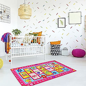 Kids Hopscotch Game Mat , Non-Slip Alphabet Rug for Classroom Soft Durable Woven Faux Wool Floor Carpet for Bedroom , Children Playroom Nursery Room Playmat Baby Tummy Time Play Mats (C)