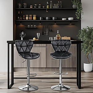 Yaheetech Bar Stools Set of 2, Adjustable PU Leather Swivel Barstools with Shell Back, Bar Chairs with Footrest for Home Kitchen, Black