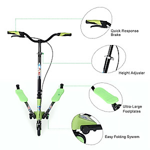 AODI Swing Wiggle Scooter, 3 Wheels Drifting Scooter with Adjustable Height/Folding Kick Scooter for Kids/Woman/Men Age 6+ Years Old