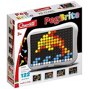 Quercetti Peg Brite Light-Up Toy - Design and Create Mosaic Art on The Peg Board with 120 Pegs & Bright LED Lights, Promotes Creative Thinking and Fine Motor Skills, for Kids Ages 3 Years & Up
