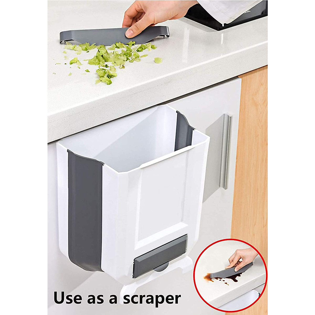 XIJING Small Hanging Kitchen Trash Can, Portable Mini Garbage Can and Collapsible Compact Trash Bin for Kitchen Cabinet Door Drawers, Room, Car, Bedroom Plastic Waste Bin - 9L/2.4 Gallon (Coffee)