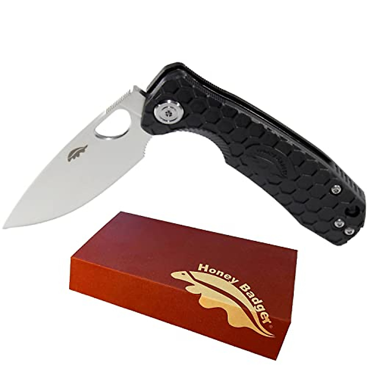 Honey Badger Drop Point Pocket Knife - 3.19" Folding Pocket Tactical Knife for Women & Men, Drop Point Blade Camping Knife, Stainless Steel Pocket Knife for Utility Work (Black, 8Cr13Mov, 3.19"/81mm)