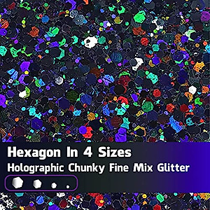 3.5oz/100g Mixed Chunky and Fine Glitter, Holographic Crafts Glitter Powder for Resin, Flakes Iridescent Nail Sequins, Cosmetic Glitter for Face Eye Glitters Tumblers, Festival Decorations (Black)