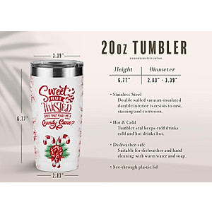 BESLKB Christmas Gifts for Women-20 oz Stainless Steel Insulated Travel Tumbler Coffee Mug Cup-Funny Christmas Gifts for Mom, Dad, Son, Daughter, Women, Men (Candy Cane)
