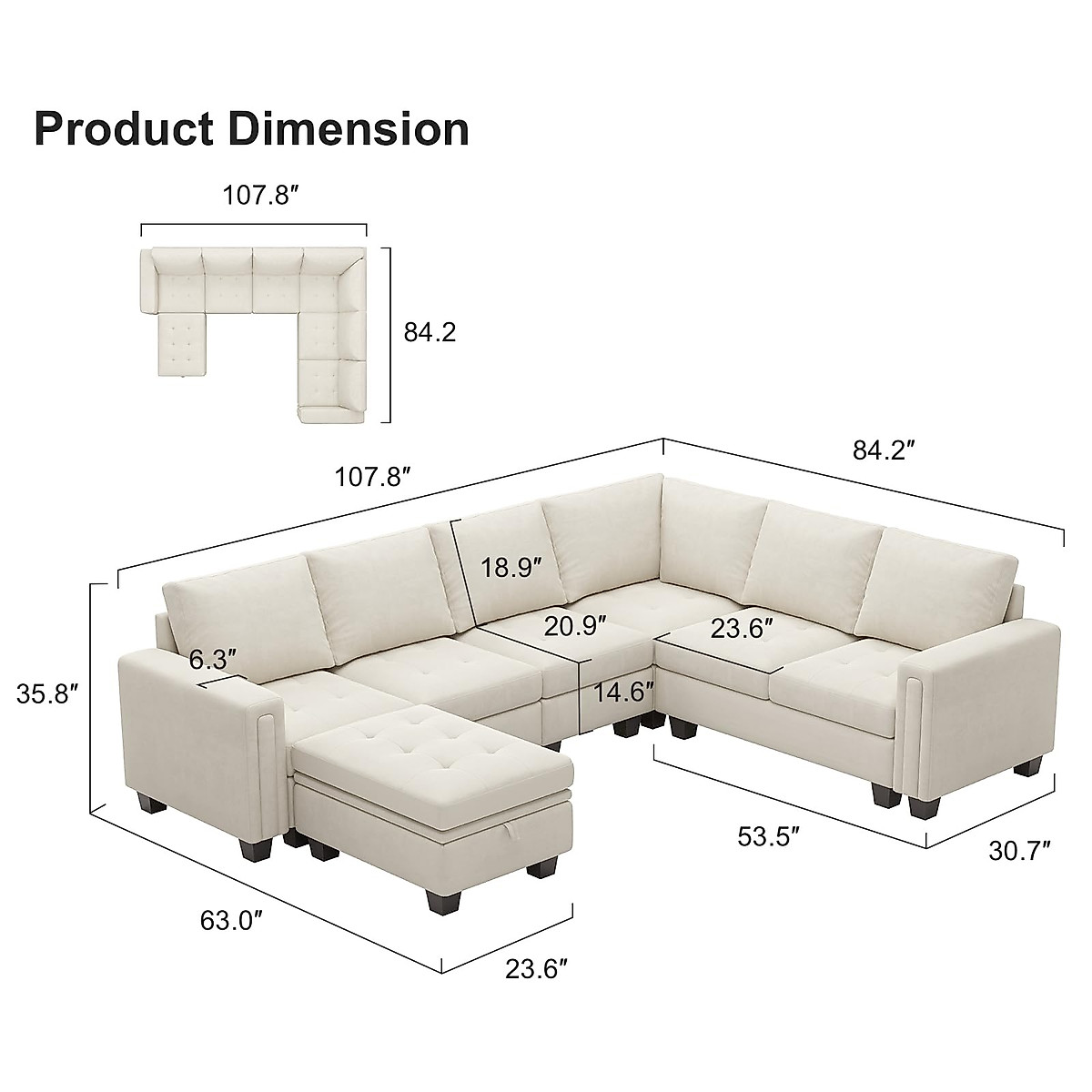 Belffin Velvet Modular Sectional Sofa with Storage Ottoman 6 Seater L Shaped Sectional Modular Sofa Couch with Reversible Chaise Convertible Corner Sectional Couch Beige