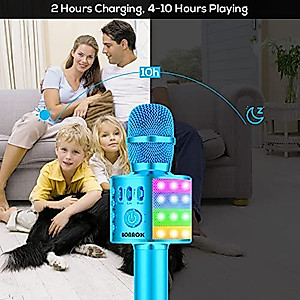 BONAOK Wireless Bluetooth Karaoke Microphone for Kids, Portable Handheld Singing Mic Speaker MP3 Player with Controllable LED Lights, Party for Adults Girls Boys Teens Q37L (Blue)