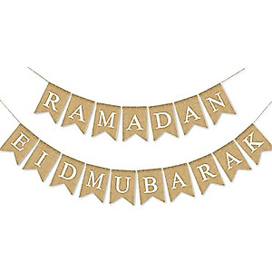 SWYOUN Burlap Ramadan Eid Mubarak Banner Supplies Muslim Fireplace Mantel Decoration