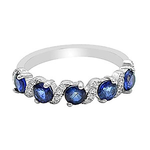 4 MM Natural Blue Sapphire Ring 925 Sterling Silver September Birthstone Cluster Ring Sapphire Jewelry Art Deco Ring Engagement Gift For Girlfriend (RG-7798) (Yellow Gold Plated Silver, 8 US)