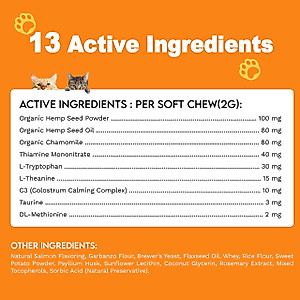 Munchy Chomps Calming Care Support for Cats - Stress Relief & Mellow Calming Chews with Hemp Seed & L-Theanine - Promotes Relaxation & Composure During Stressful Situations (Salmon)